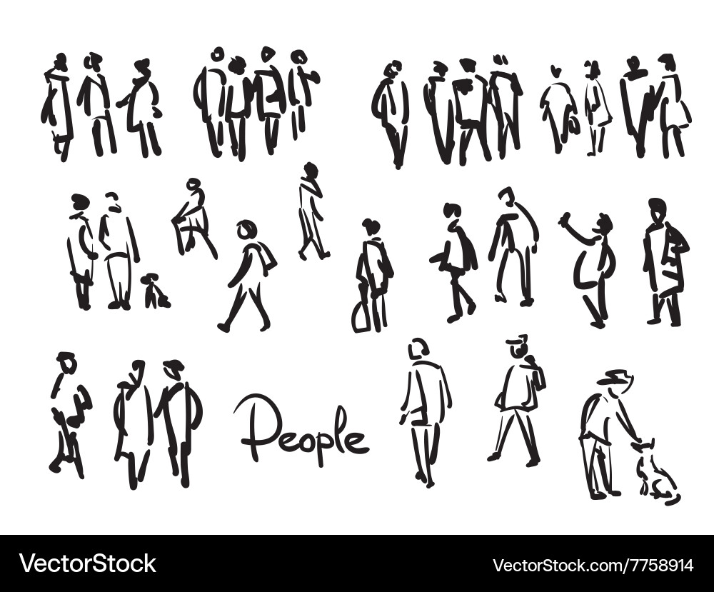 People sketch outline hand drawing Royalty Free Vector Image