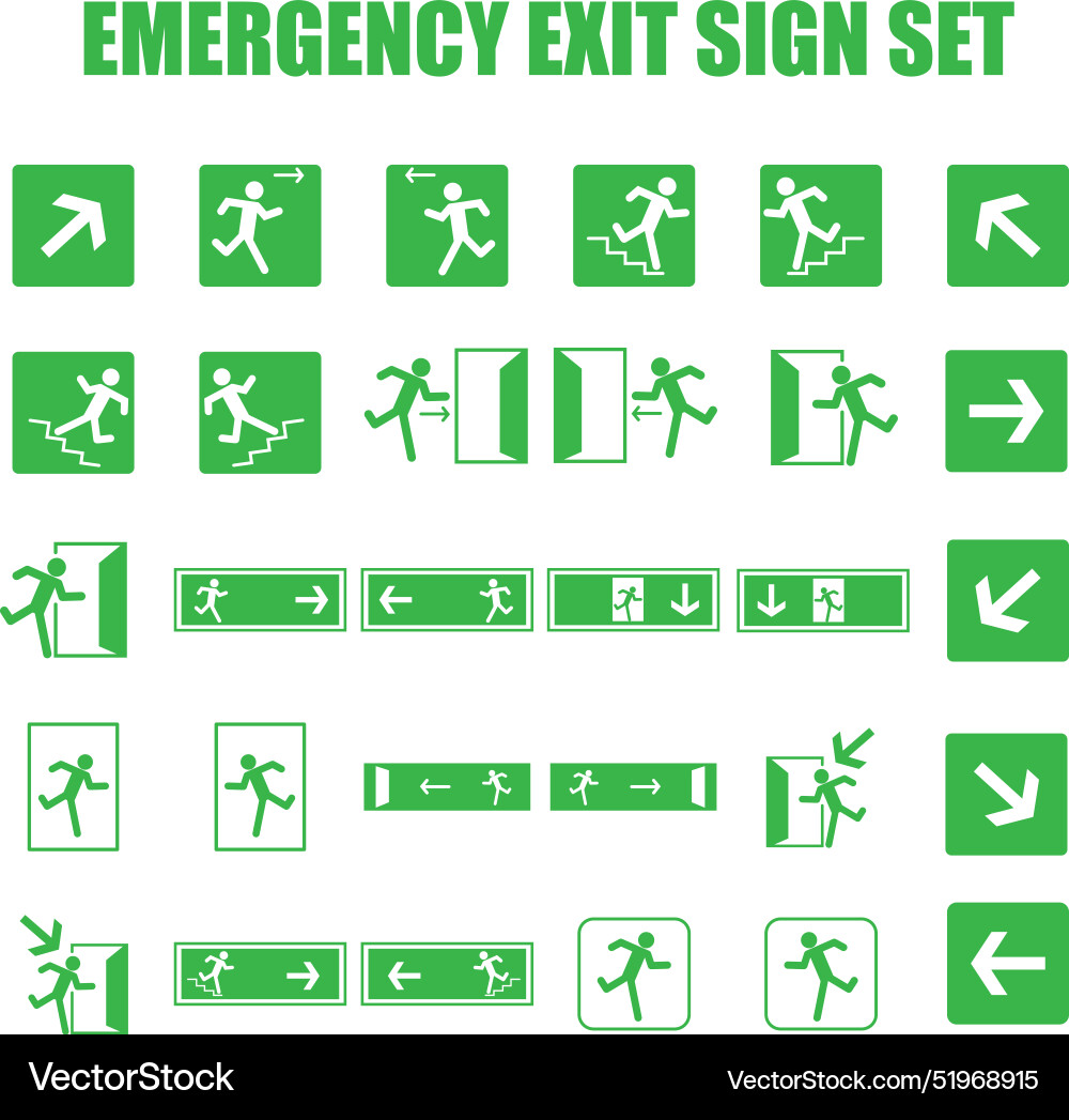 Emergency exit sign icon collection Royalty Free Vector