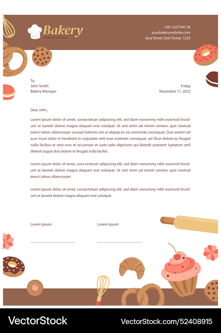 Hand drawn bakery shop letterhead template Vector Image