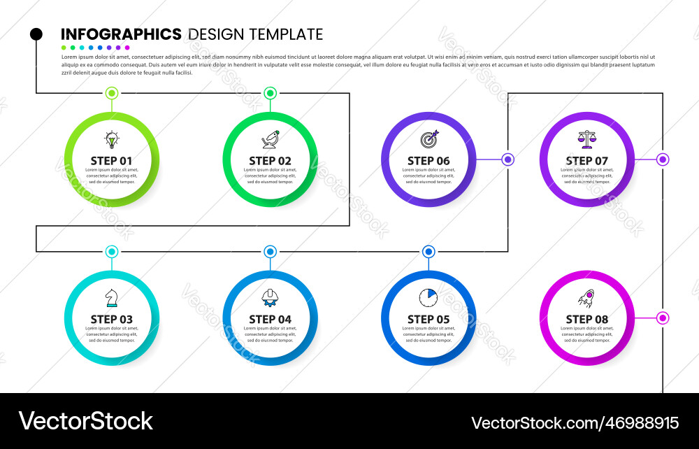 Infografische Vorlage Timeline mit 8 Schritten Vektorbild