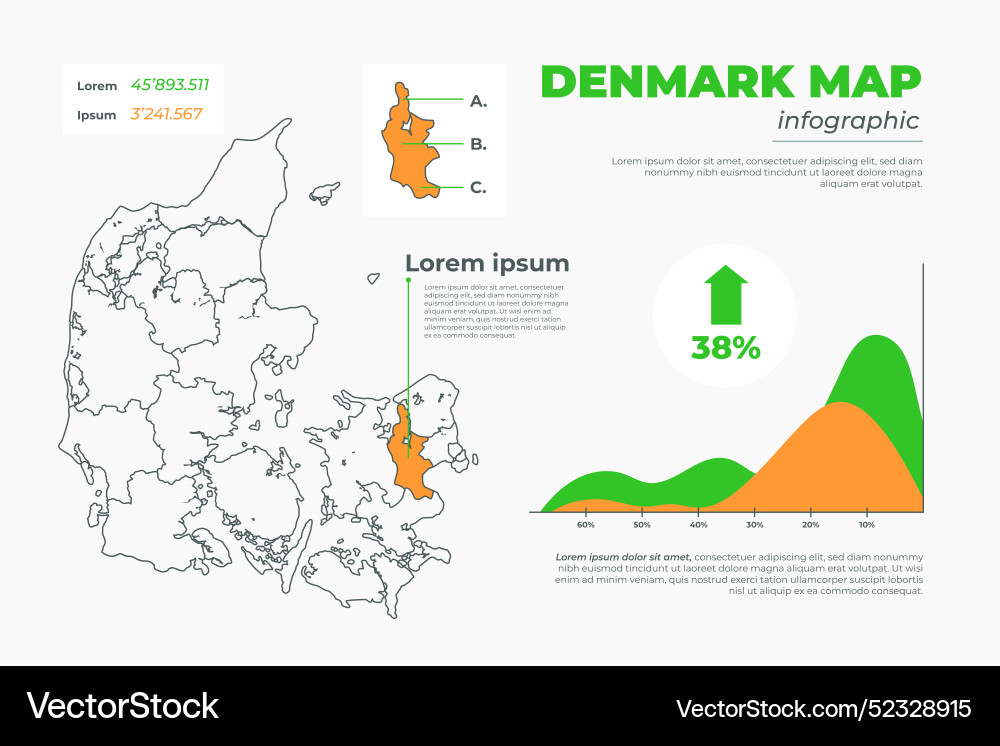 Linear denmark map infographic Royalty Free Vector Image
