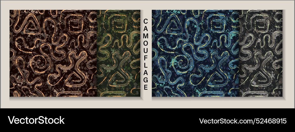 Seamless camo patterns with abstract wavy shapes Vector Image