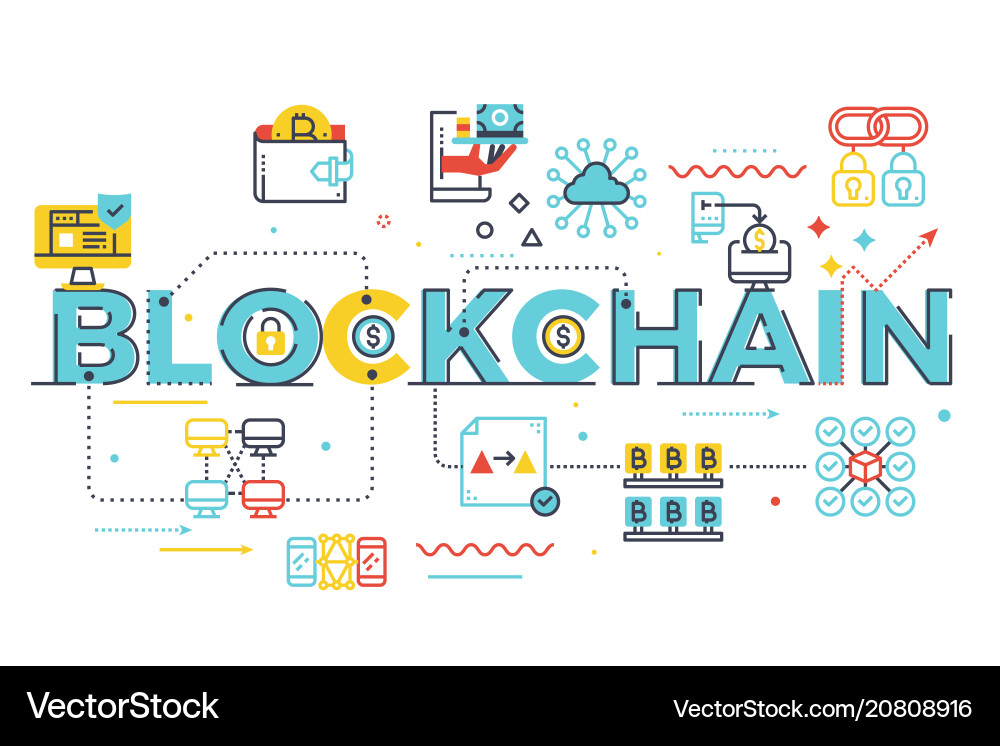 Blockchain word lettering Royalty Free Vector Image