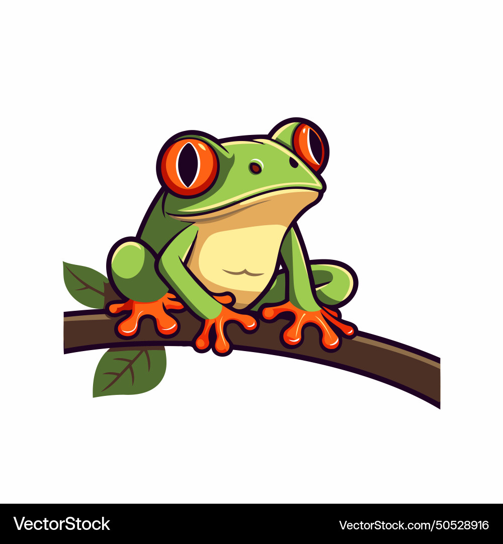 Frog on a tree branch in cartoon style Royalty Free Vector
