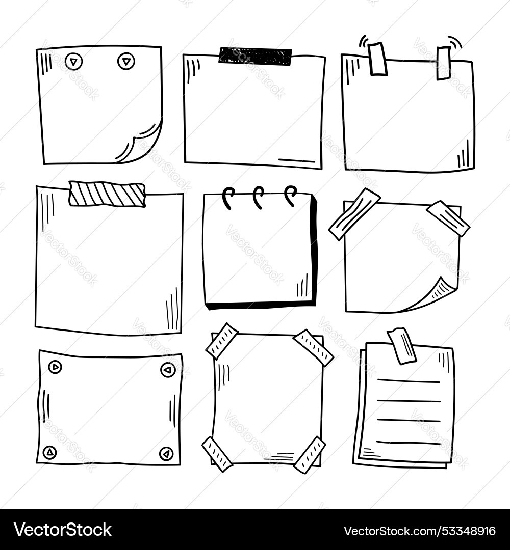 Hand drawn memo paper sheet icon set in flat Vector Image