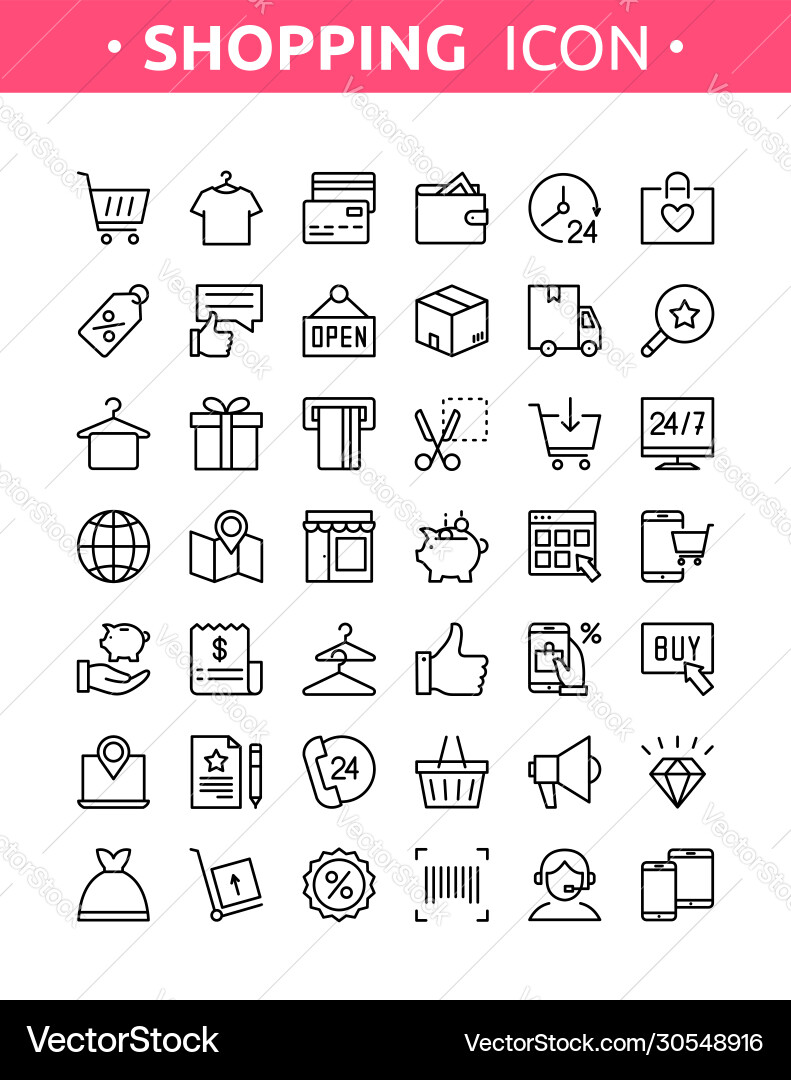 Line thin shopping icons Royalty Free Vector Image