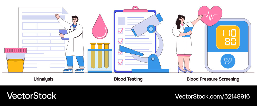 Urinalysis blood testing pressure screening Vector Image