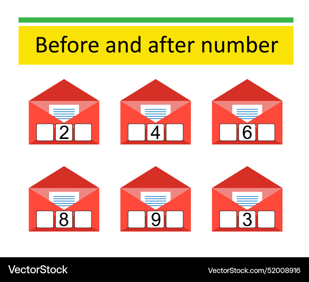 What comes before and after math worksheets Vector Image