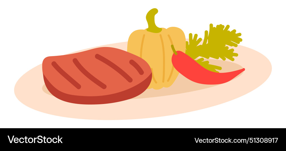 Barbecue steak dish in flat design picnic plate Vector Image