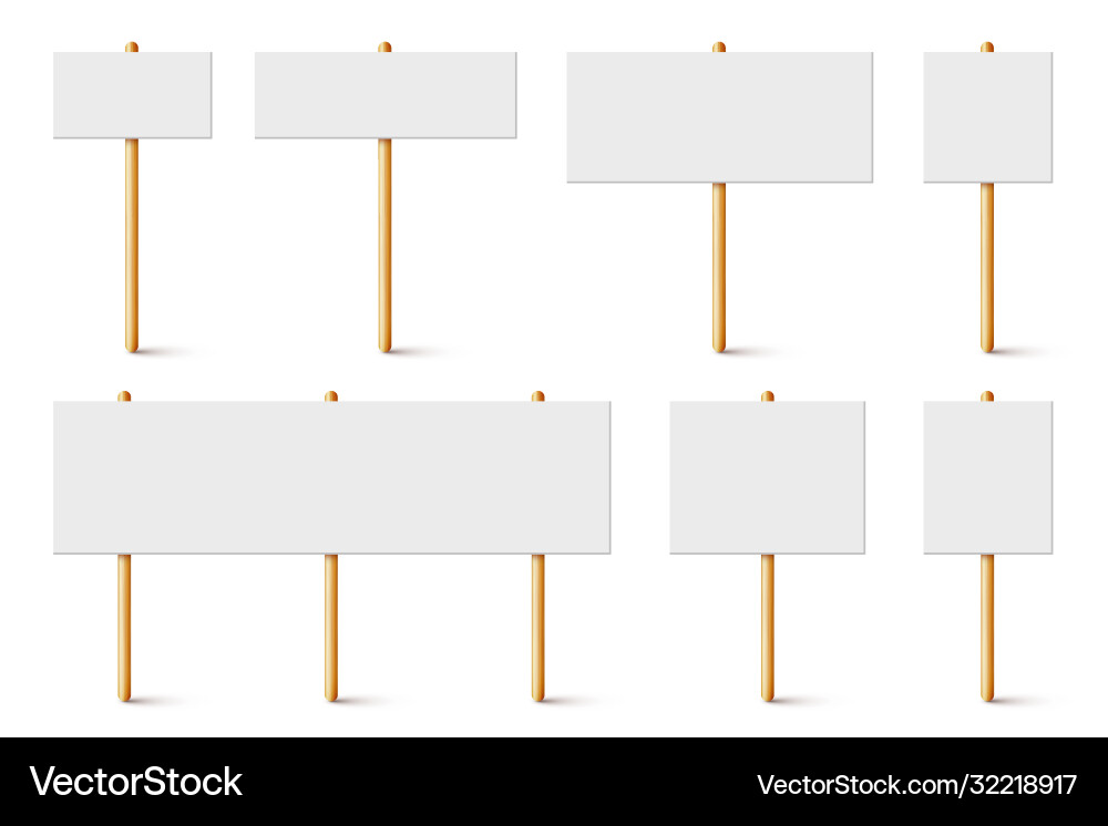 Blank protest sign with wooden holder realistic Vector Image