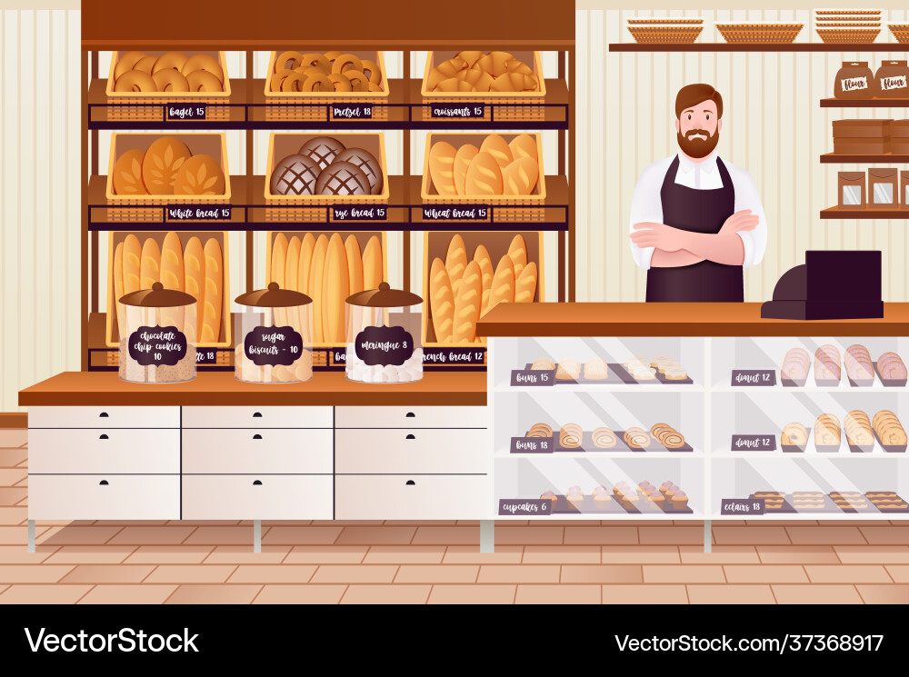 Cartoon color character people man and bakery Vector Image