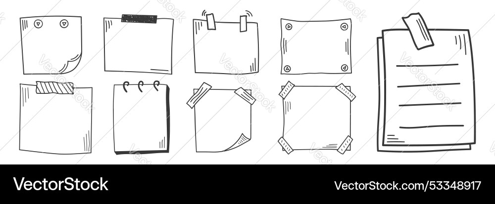 Hand drawn memo paper sheet icon set in flat Vector Image