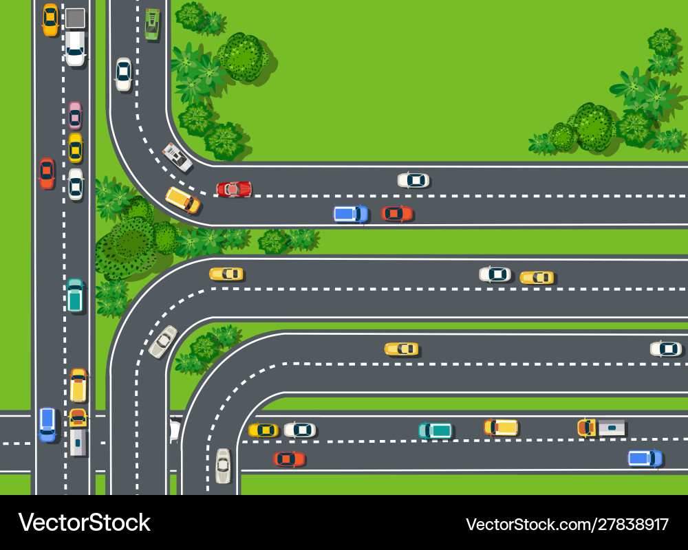 Road top view with highways many different Vector Image