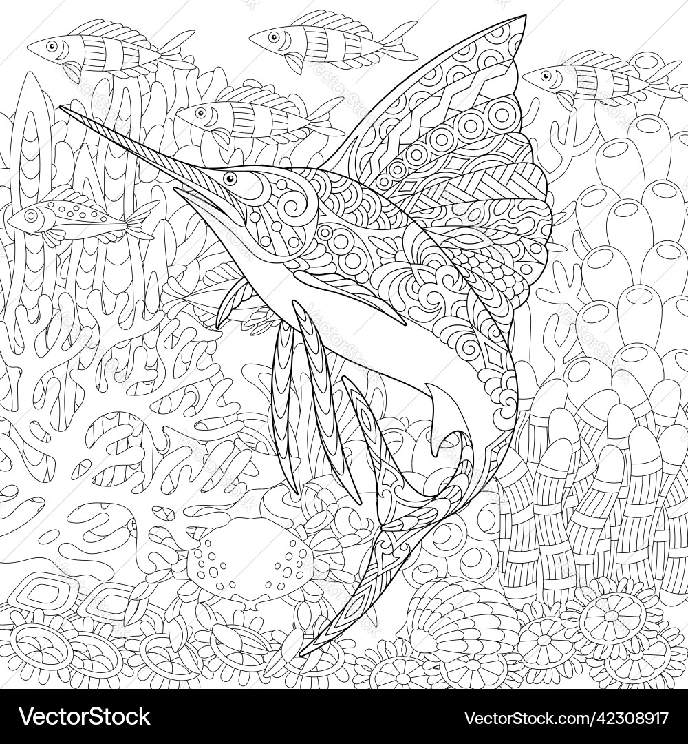 Sailfish Coloring Page - Marine Art Royalty Free Vector