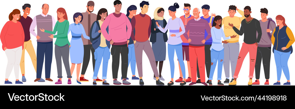 Diverse people standing multiethnic crowd young Vector Image