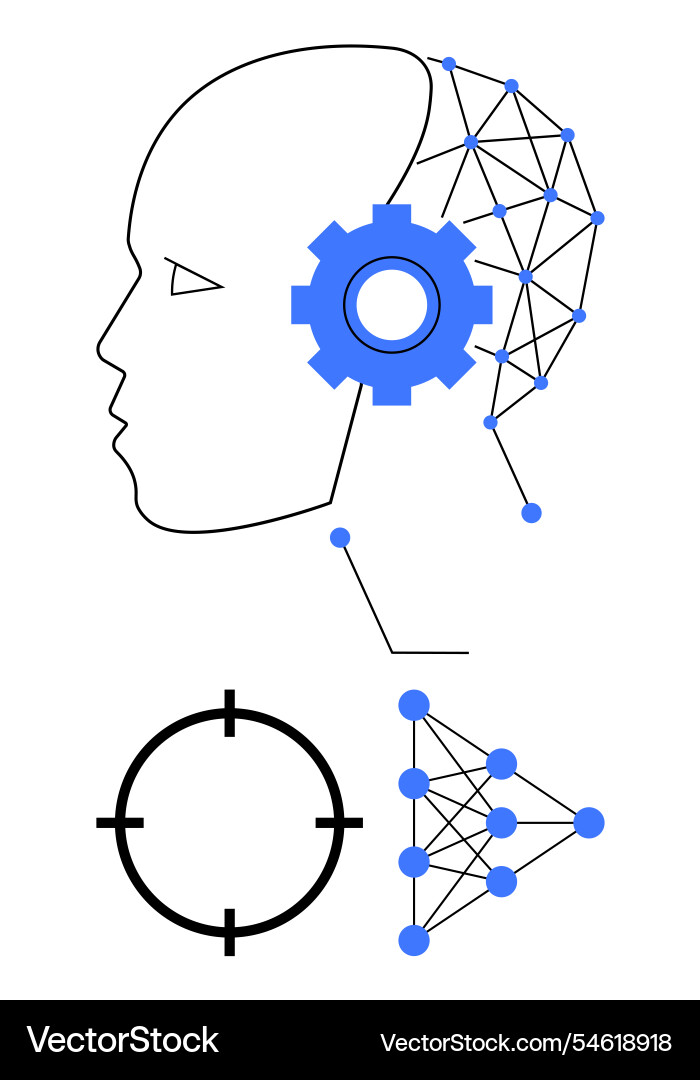 Human head with interconnected nodes gear brain Vector Image