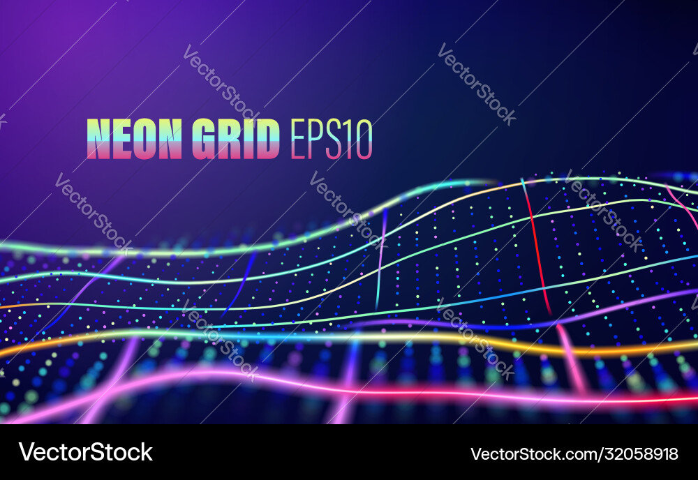 Neon lines with dots grid 80s disco Royalty Free Vector