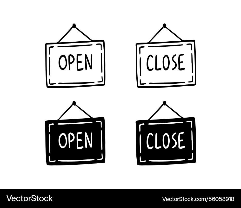 Open and close sign board doodle hand drawn icon Vector Image