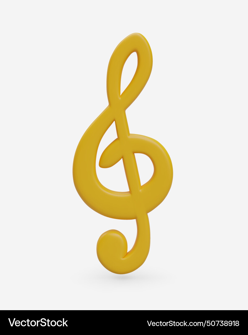 Realistic treble clef on white background yellow Vector Image