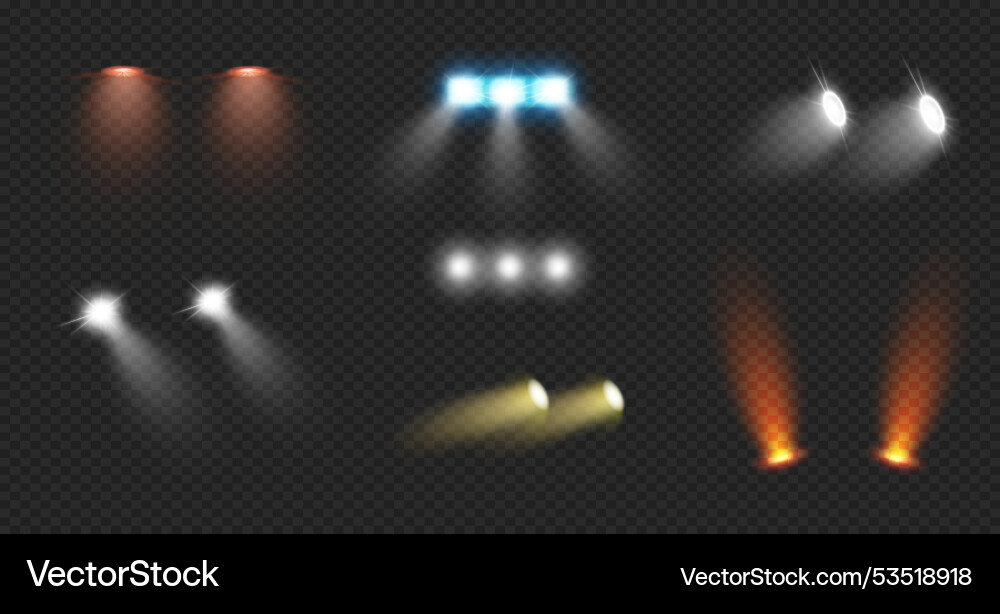 Vehicle lights shining in night realistic effect Vector Image