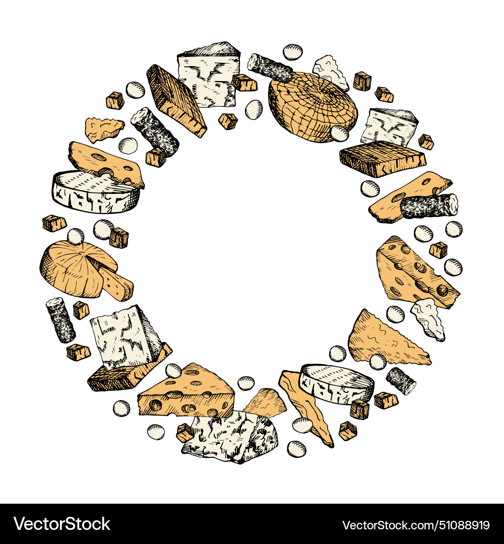 Cheese frame background hand drawn engraved sketch