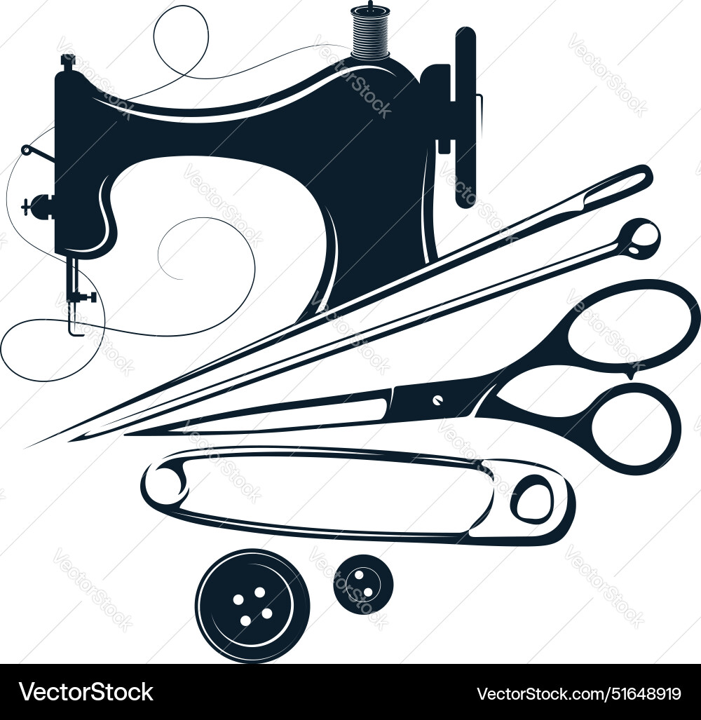 Sewing machine needle spool of thread and buttons Vector Image