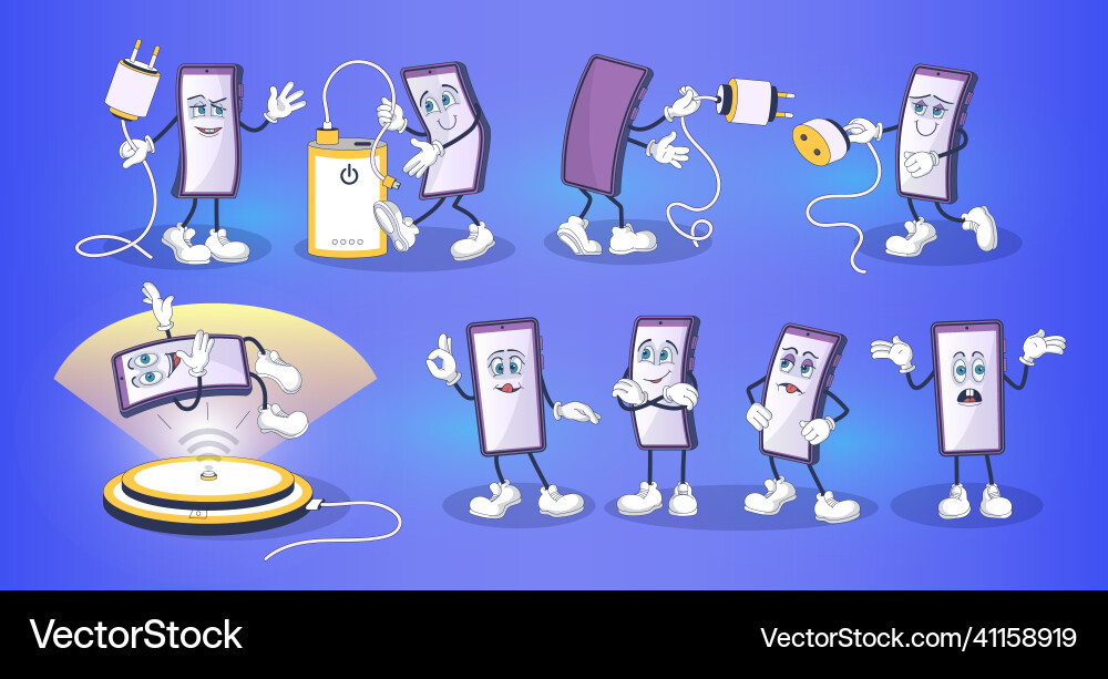 Smartphone character charging cartoon phone Vector Image