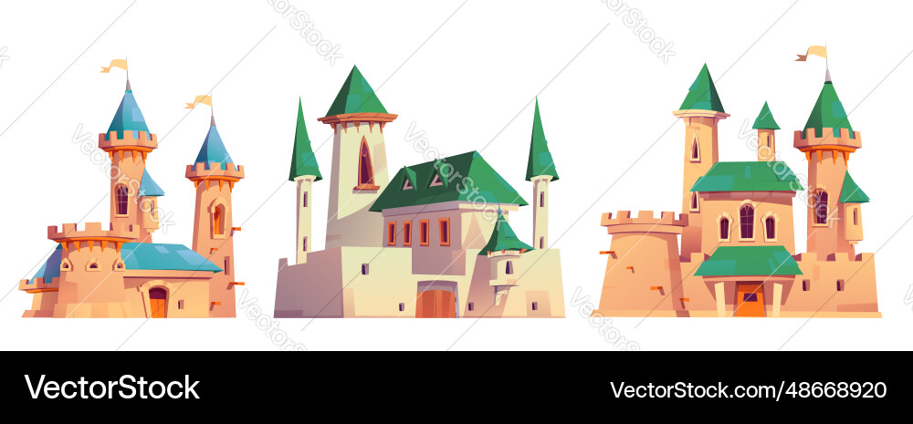 Cartoon set of medieval castles Royalty Free Vector Image