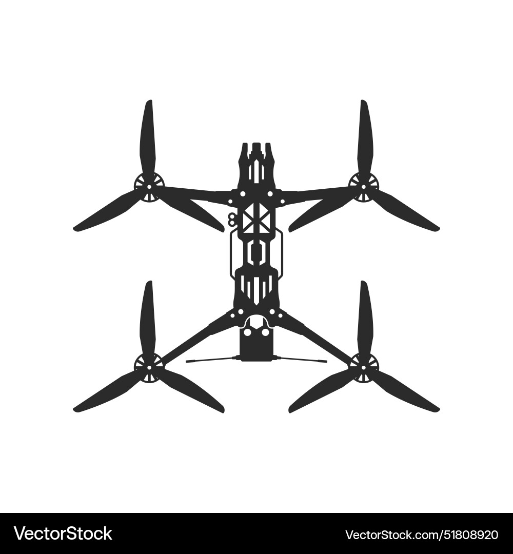 Fpv drone top view modern bomber black silhouette Vector Image
