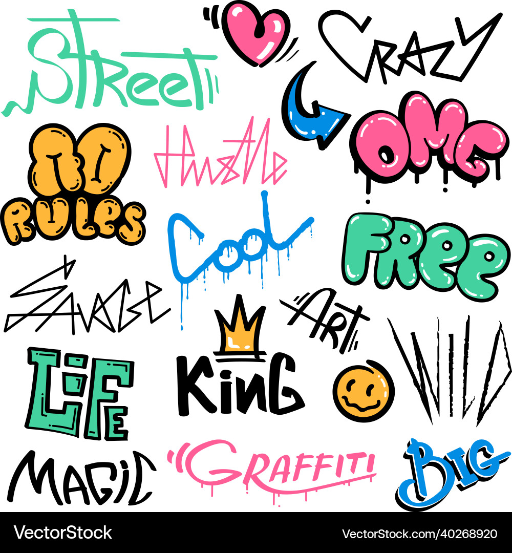 Graffiti words and elements street art with spray Vector Image
