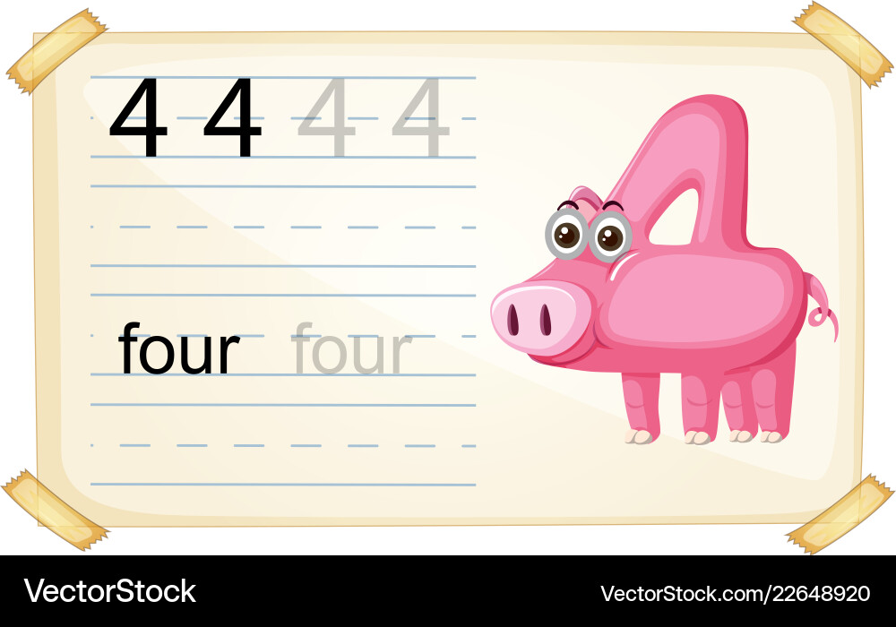Number four pig worksheet Royalty Free Vector Image