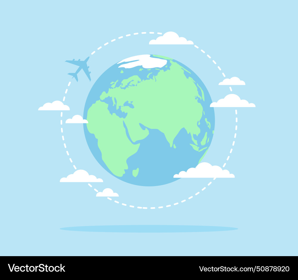 Planet earth with an airplane flying around Vector Image