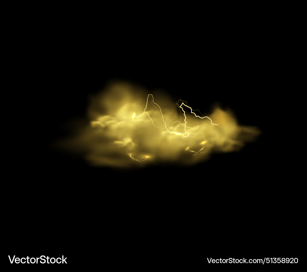 Yellow cloud with lightning strikes thundercloud Vector Image