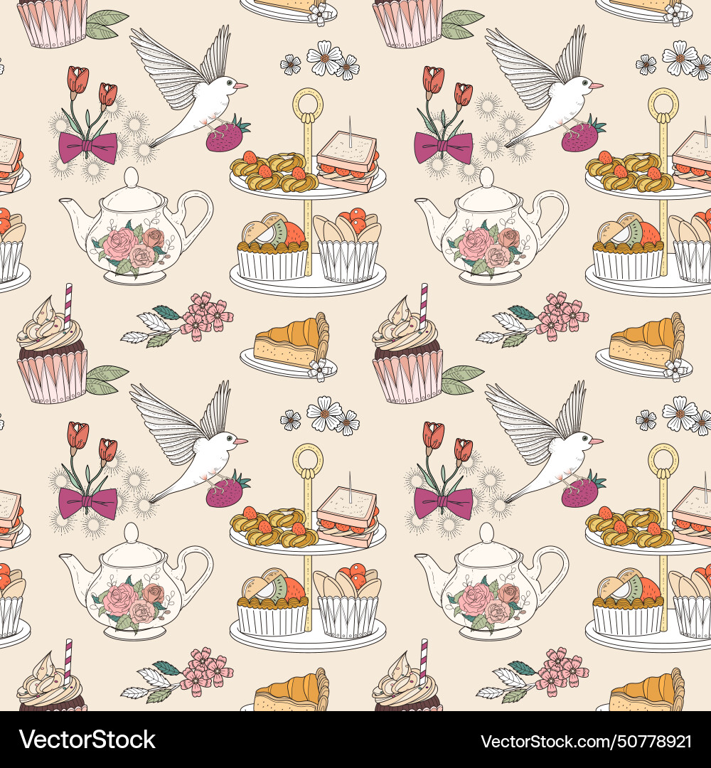 Afternoon tea seamless pattern Royalty Free Vector Image