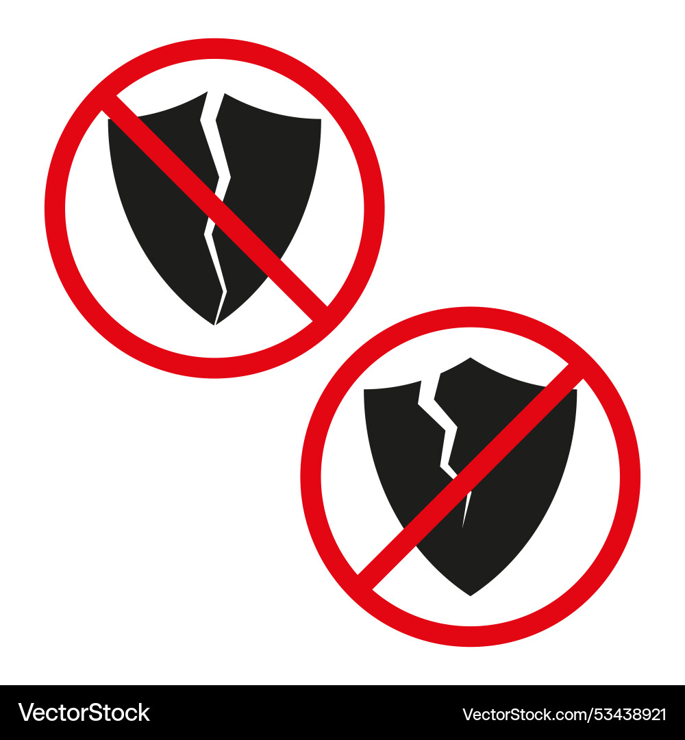 Broken shield symbol red prohibition circle Vector Image