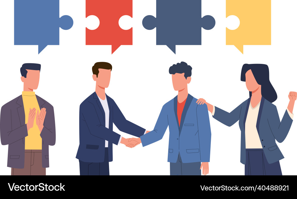 Consensus agreement in discussion people shake Vector Image