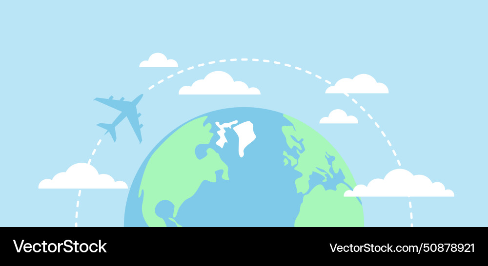 Earth globe with an airplane flying around Vector Image