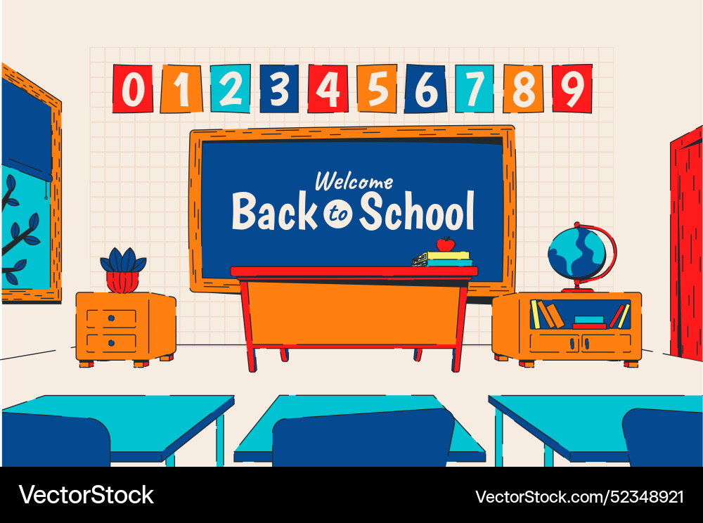 Flat back to school background with classroom Vector Image