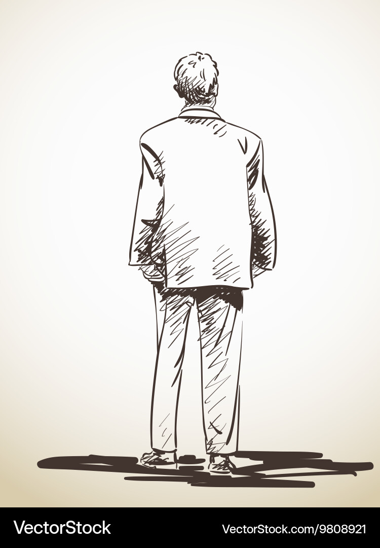 Hand Drawn Man in Suit - Back View Royalty Free Vector Image