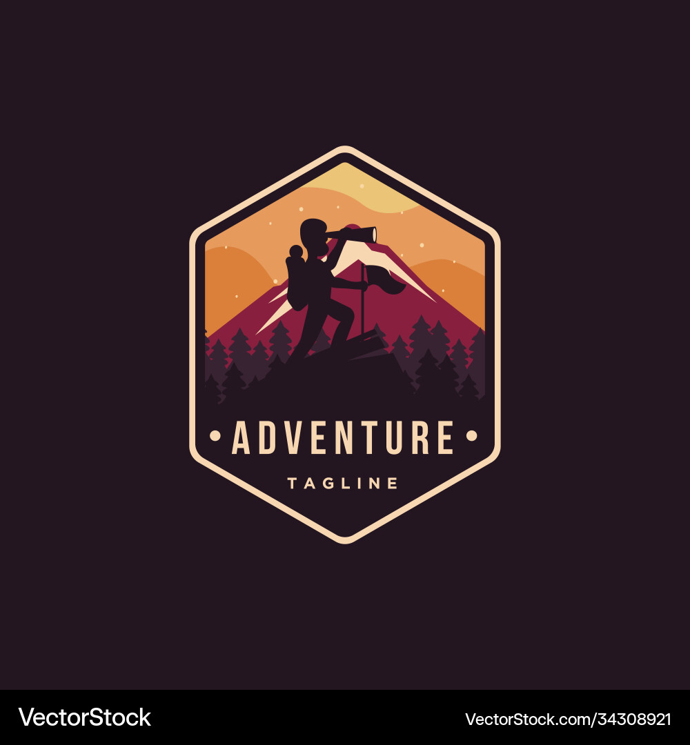 Man on peak nature outdoor adventure logo Vector Image