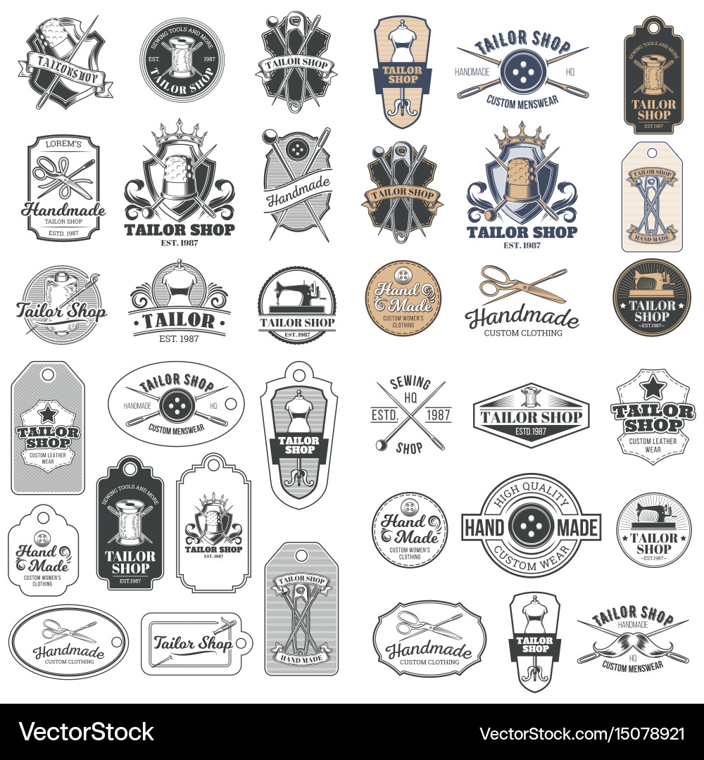 Vintage Tailor Badges & Stickers Set Vector Image