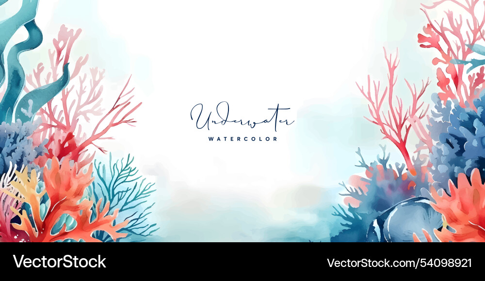 Watercolor underwater frame banner Royalty Free Vector Image