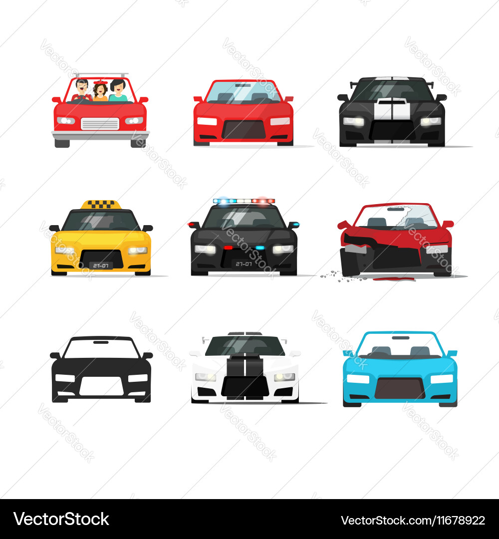 Cars icons set auto collection front view Vector Image