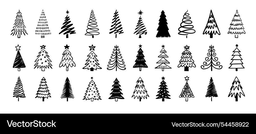 Christmas tree doodle big winter set christmas Vector Image