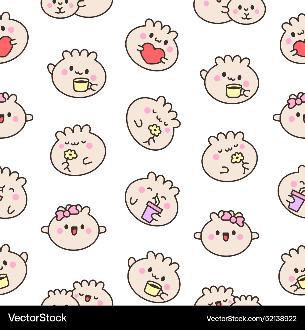 Cute kawaii smiling dim sum seamless pattern Vector Image