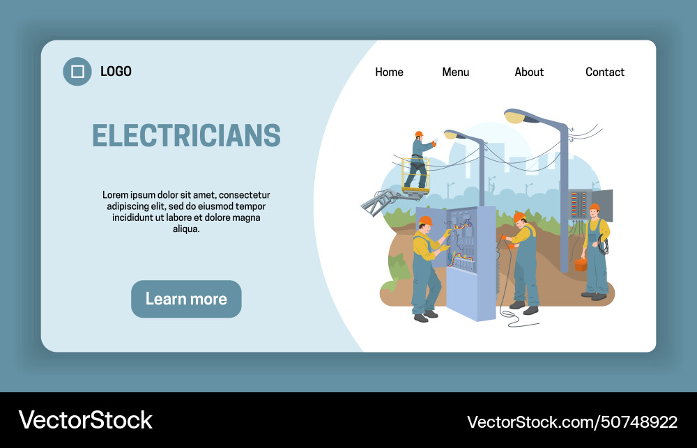 Electricians flat landing page Royalty Free Vector Image