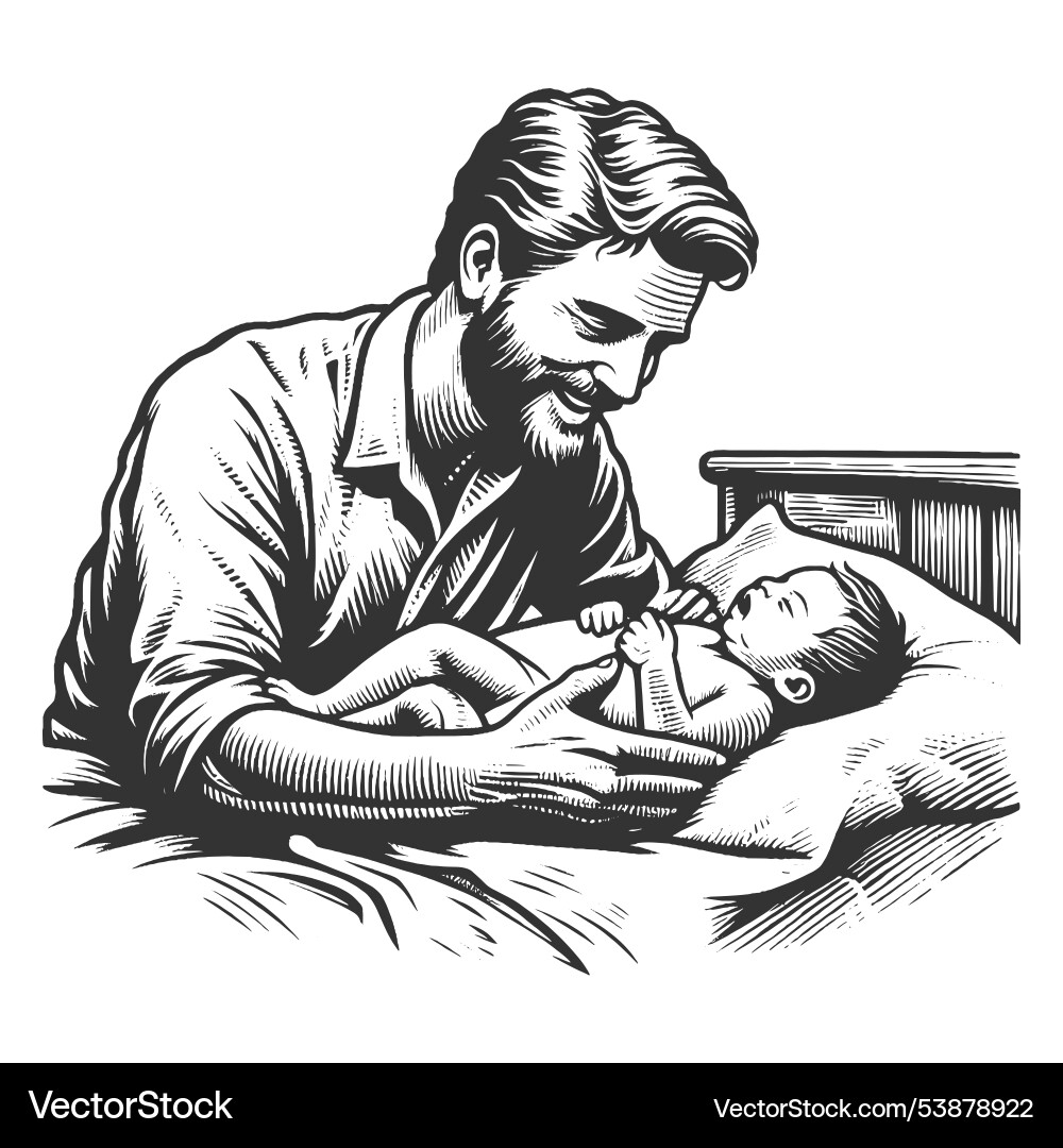 Father lovingly holding newborn baby Royalty Free Vector