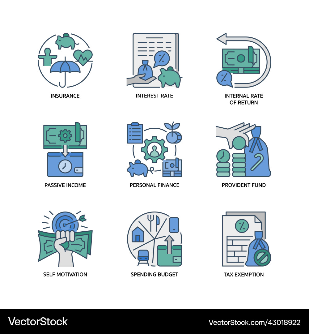 Financial literacy icon set Royalty Free Vector Image