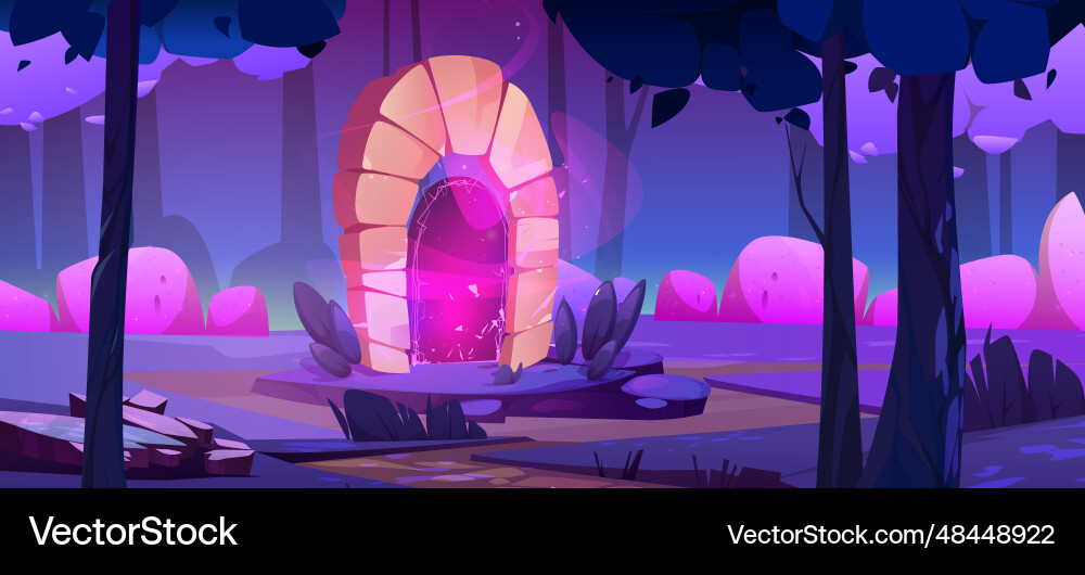 Magic portal in fantasy game forest background Vector Image