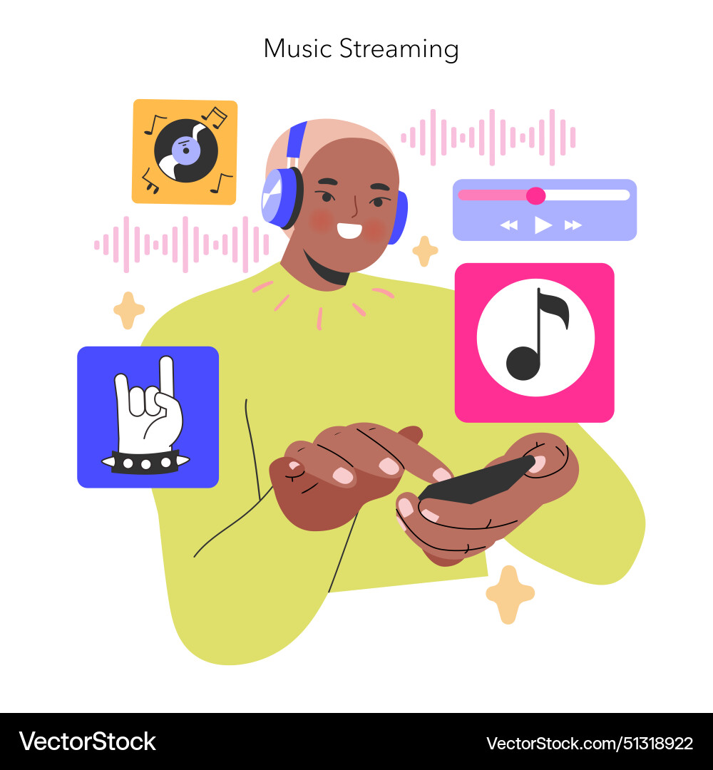 Music streaming concept a joyful listener selects Vector Image